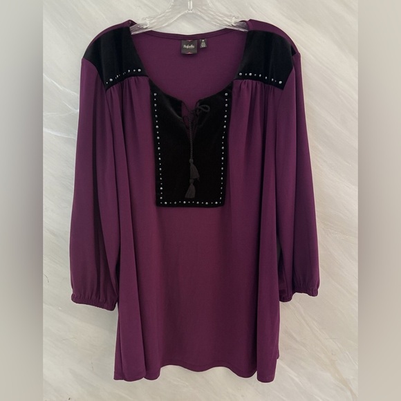 Rafaella | Tops | Rafaella Purple Blouse With Black Velvet Accents ...